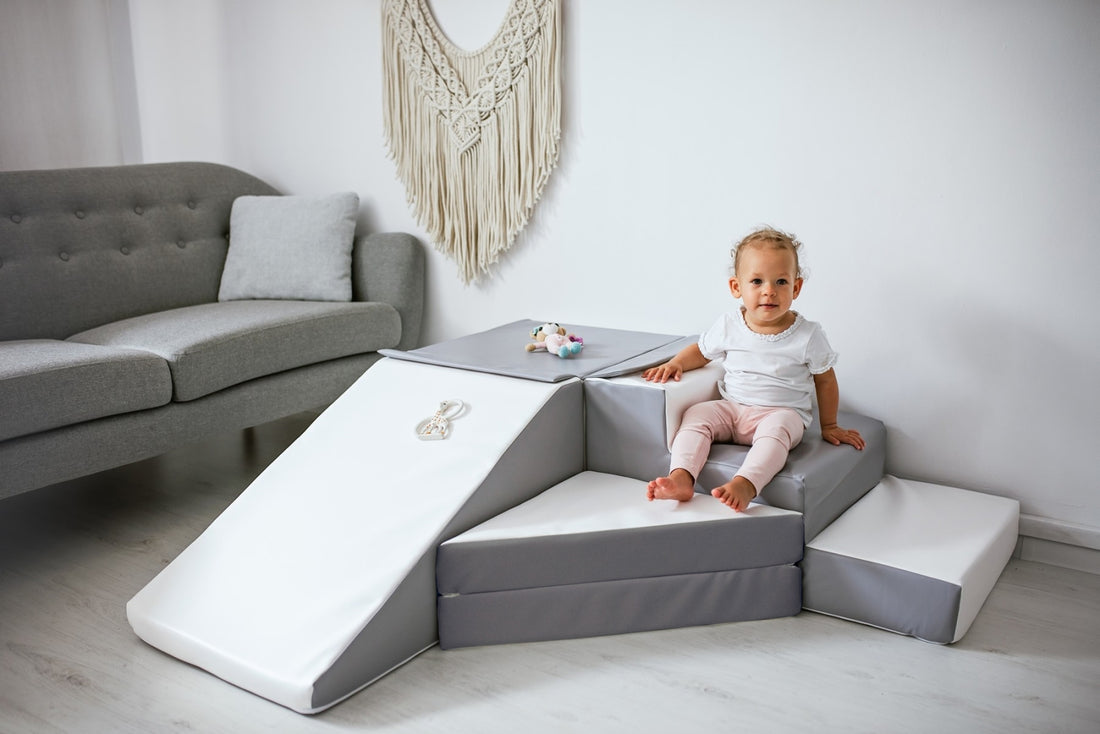 Soft Play Step and Slide Set - White & Grey